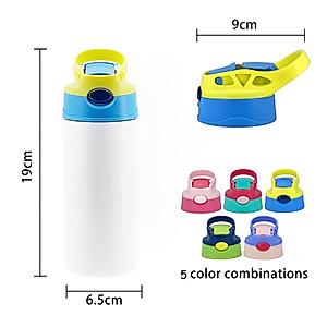 Icesip 50 PACK 12oz Kids Sublimation Tumbler Bulk,Sublimation Kids Water Bottle with One-click Pop-up Straw Lid and Handle, Spill Proof lid,for Water,Drinks