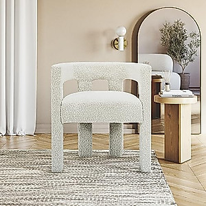Meridian Furniture Athena Collection Modern | Contemporary Boucle Fabric Upholstered Accent | Dining Chair, 25" W x 21" D x 27" H, Cream