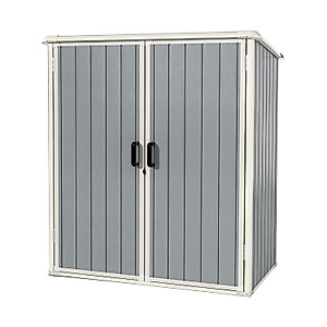 Aoxun Outdoor Storage Shed 5 x 3FT, Resin Shed with Floor and Lockable Door, Plastic Shed for Bike, Garbage Can, Tool, Accessories, Lawn, Garden - Grey