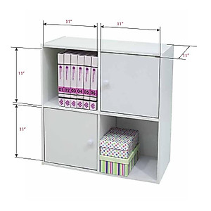 KB Designs - 2 Door, 2 Open Cube Storage Organizer Bookcase, White