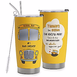 HOMISBES Bus Driver Appreciation Gifts - Stainless Steel Best Bus Driver Tumbler Cup 20oz for School Bus Driver - Gifts for Retired Bus Driver