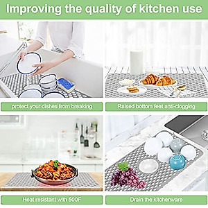 Sink Protectors for Kitchen Sink , 24 inch x 12 inch Heat Resistant Kitchen Sink Mat for Bottom of Stainless Steel/Porcelain Sink with Center Drain,No-Slip Sink Grid Accessories(Grey)