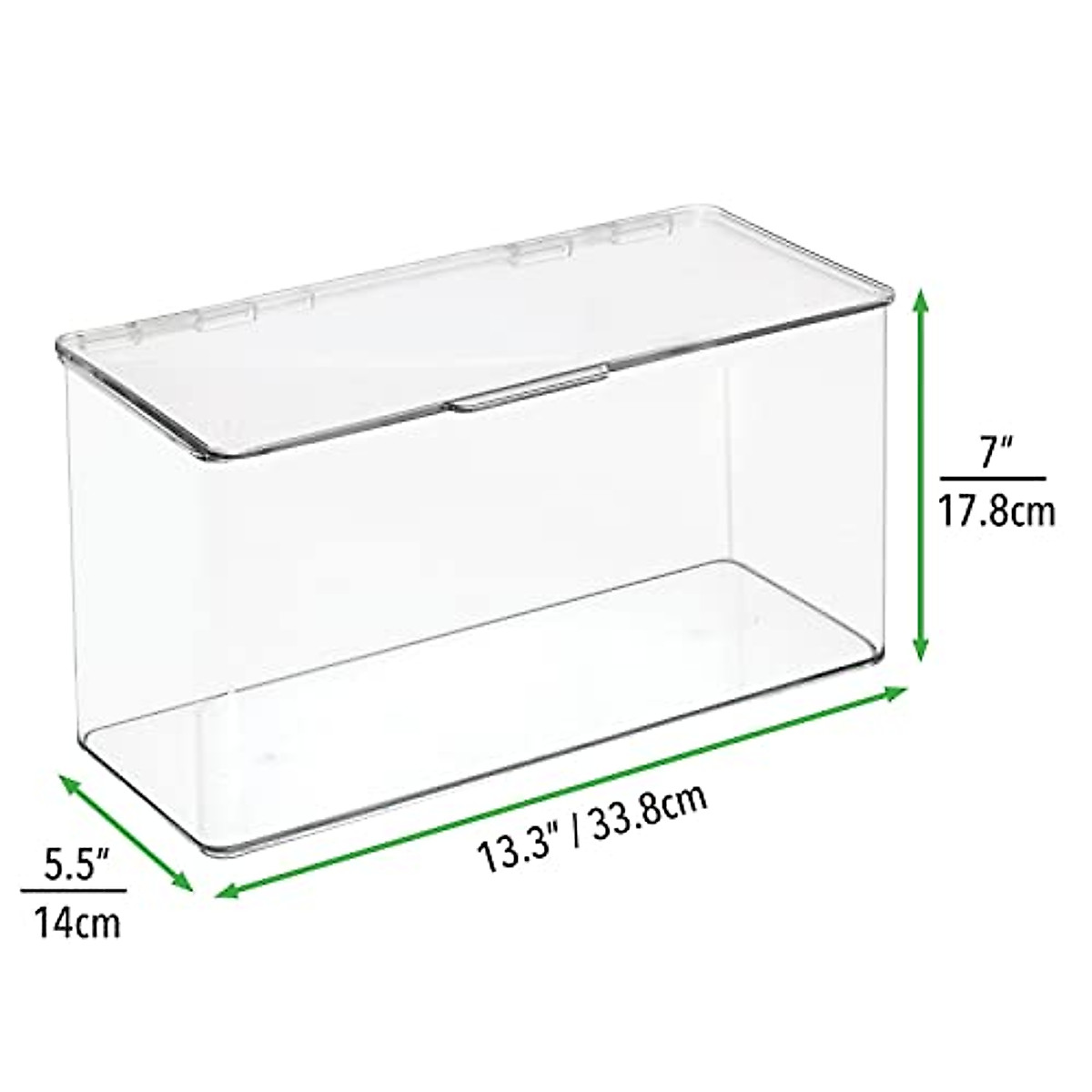 mDesign Kitchen Pantry and Fridge Storage Organizer Box Containers with Hinged Lid for Shelves and Cabinets - Holds Food, Snacks, Seasonings, and Utensils - Lumiere Collection - 2 Pack - Clear