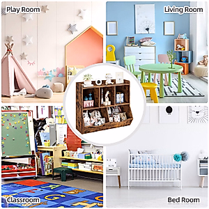 IDEALHOUSE Toy Bookshelf and Bookcase, Multi Shelf with Cubby Organizer Cabinet for Storage Books and Toys, for Bedroom, Playroom, Hallway (Retro Brown)