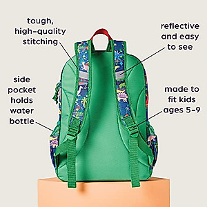 Highlights Backpack for Kids, 17-Inch Weather-Resistant Backpacks for Boys and Girls, Elementary School Kids Bags, Ages 5-9 (Dinosaur Glow-in-the-Dark - Green)