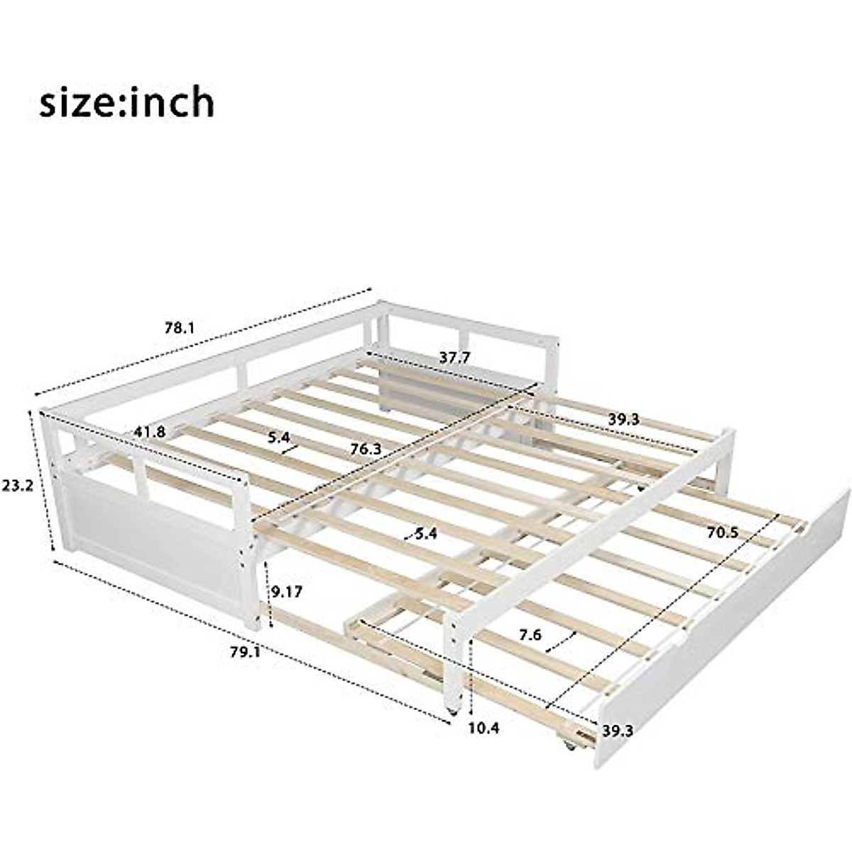 MERITLINE Daybed with Trundle,Twin to King Trundle Bed Extendable Design, Wooden Daybed/Sofa Bed for Bedroom Living Room,No Box Spring Needed,White