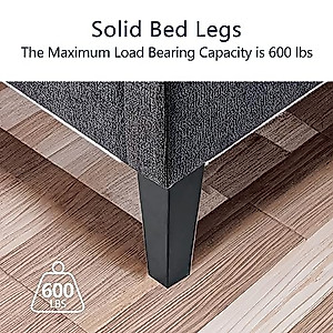 Queen Size Upholstered Platform Bed Frames with Foam Headboard, Mid-Century Modern Platform Bed with Storage Solid Wood Slat Support for Bedroom Small Living Space Boys Girls, Under Bed Storage, Gray