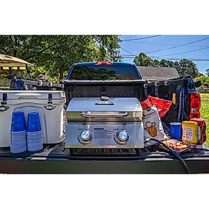 Monument Grills Tabletop Propane Gas Grill for Outdoor Portable Camping Cooking with Travel Locks, Stainless Steel High Lid, and Built in Thermometer