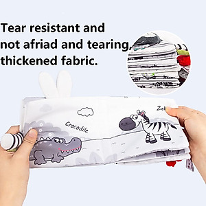 D-KINGCHY Baby Cloth Book Toy, Black and White Crinkle Tails Cloth Activity Books, Interactive Hanging Stroller Books for Newborn Infant, Early Development Toys with Sound for 0-2 Years Old