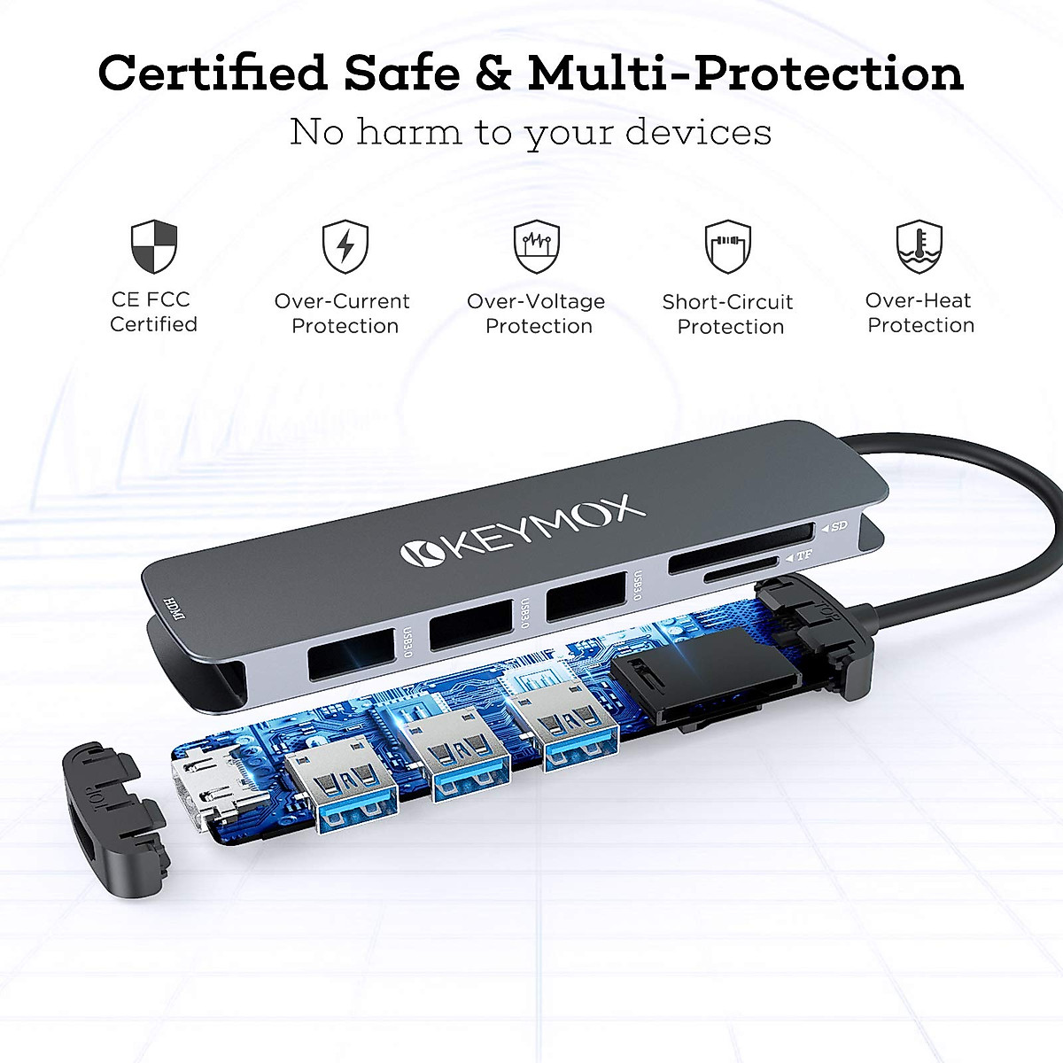 KEYMOX USB C Hub HDMI, MacBook Pro Multiport Adapter USB C Dongle, 4K USB-C to HDMI, 3 USB 3.0 Ports and SD/TF Cards Reader for MacBook Air Pro ChromeBook Pixel Matebook XPS (AZDS283)