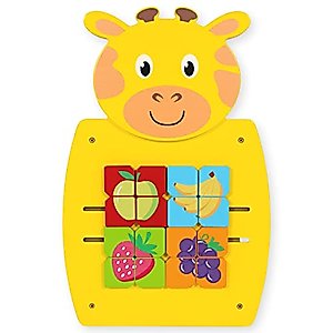 SPARK & WOW Giraffe Activity Wall Panel - 18m+ - Toddler Activity Center - Wall-Mounted Toy - Busy Board Decor for Bedrooms, Daycares and Play Areas