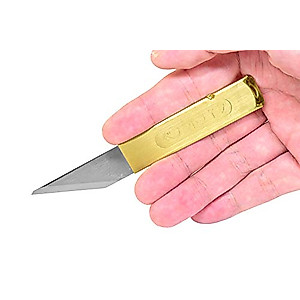 Kiridashi Craft Pocket Knife Japanese Blade Brass Handle with Sheath for Left-handed