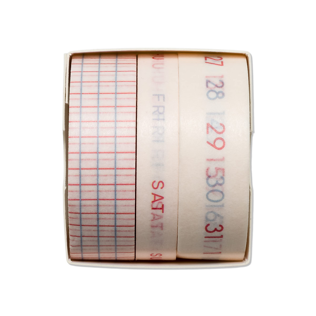 DesignWorks Ink Set of 3 Themed Washi Tapes - Retro Utilitarian Grid with Day of The Week, Days of The Month Decorative Tape for Scrapbooking, Journals, More - 10 Yards Per Roll