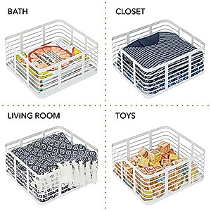 mDesign Steel Metal Wire Kitchen Food Storage Organizer Bin Basket for Pantry Organization - Wired Farmhouse Basket with Handle for Shelves - Carson Collection - White