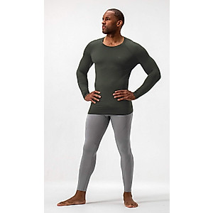 DEVOPS 2 Pack Men's Thermal Long Sleeve Compression Shirts (Medium, Black/Olive)