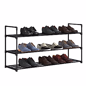 Shoe Rack - 3-Tier Shoe Organizer for Closet, Bathroom, Entryway - Shelf Holds 15 Pairs Sneakers, Heels, Boots by Home-Complete (Black)