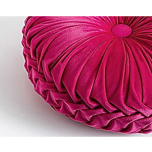 Cassiel Home 14.5” Velvet Round Pinktuck Pillow Hot Pink Spring and Summer Home Decor Handcraft Pleated Round Pillow Decorative Wedding Decoration Farmhouse Boho Accent Throw Pillow for Couch Bed Sofa