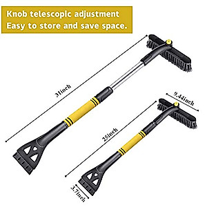 LivTee 32" Snow Brush and Ice Scrapers for Car Windshield, Extendable Car Snow Accessories with Foam Grip, Brush Supports 360 Degree Rotation, Car Winter Removal Tool for Cars, Trucks, SUVs