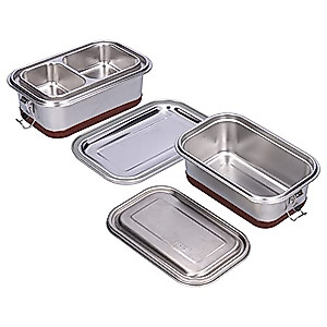 Food Container, Stainless Steel Food Container Bento Lunch Box Waterproof Leakproof Bento Box for Office Camping(Without Compartment)