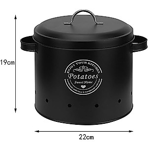 Easnea Potato, Onion & Garlic Kitchen Storage Canisters, Kitchen Vegetable Storage Tins, Rustic Farmhouse Containers, Kitchen Pantry Organizer Tin for Counter Home Kitchen (Black L)