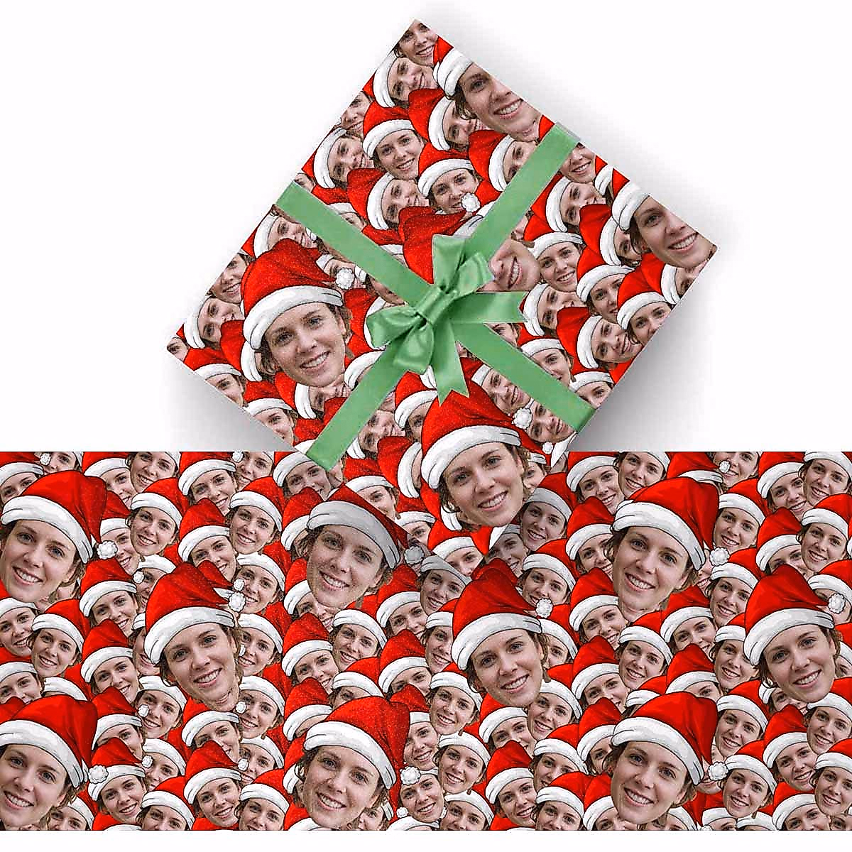 InterestPrint Personalized Photo Wrapping Paper Merry Christmas with Christmas hat Happy Birthdays, Custom Name Gift Wrap Roll 58inx 23in