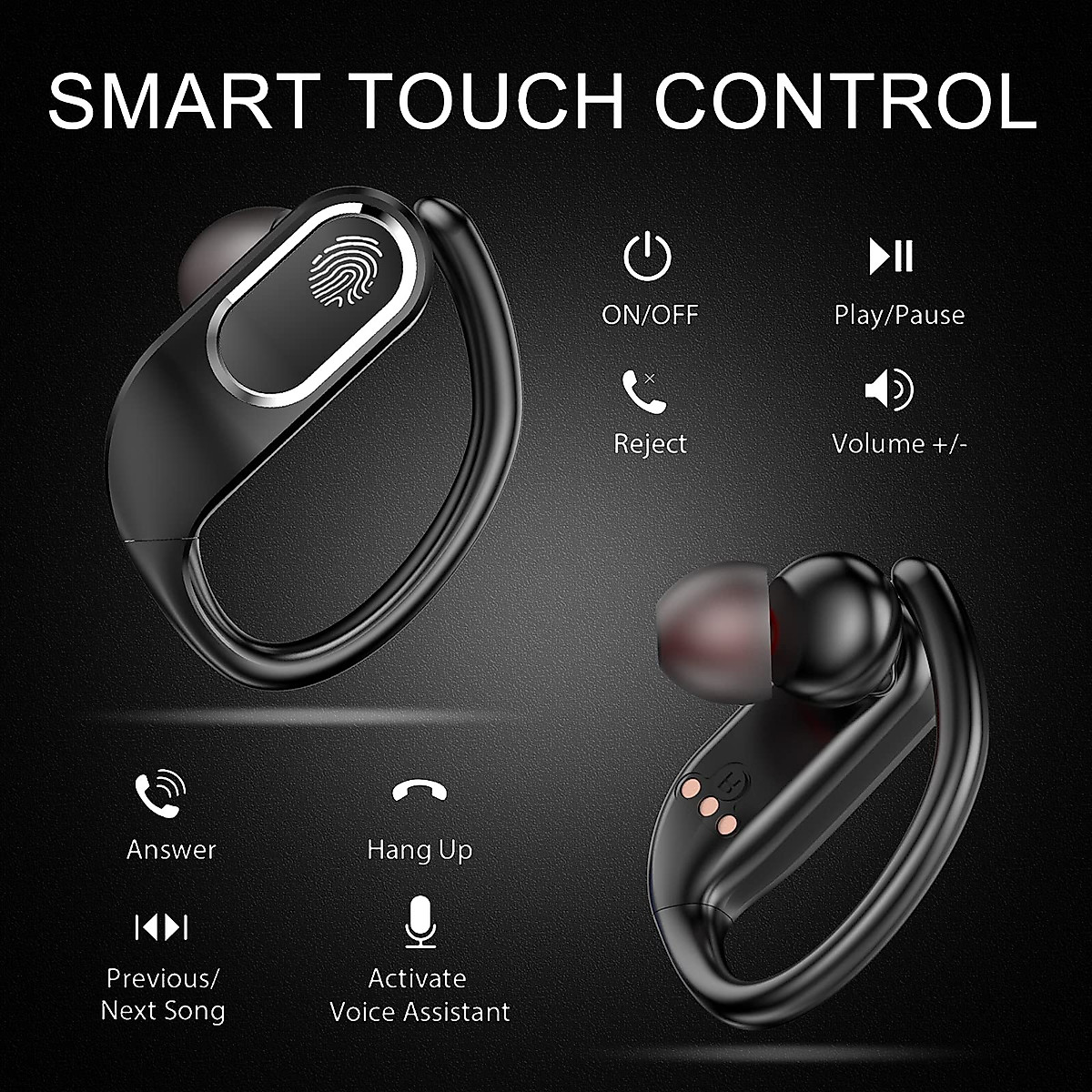 MuGo Wireless Earbuds Sports Bluetooth Headphones Call Noise Reduction 48hrs Playtime Deep Bass in Ear Earphones with Earhooks, 1000mAh Charging Case, Waterproof Built-in HD Mic Headset for Workout