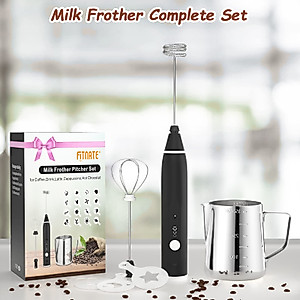 Milk Frother Handheld, FITNATE Rechargeable Electric Foam Maker Drink Mixer 3 Speeds with 2 Stainless Steel Whisks, Frother for Coffee, Hot Chocolate, Latte, Cappuccino,Includes Frother Cup