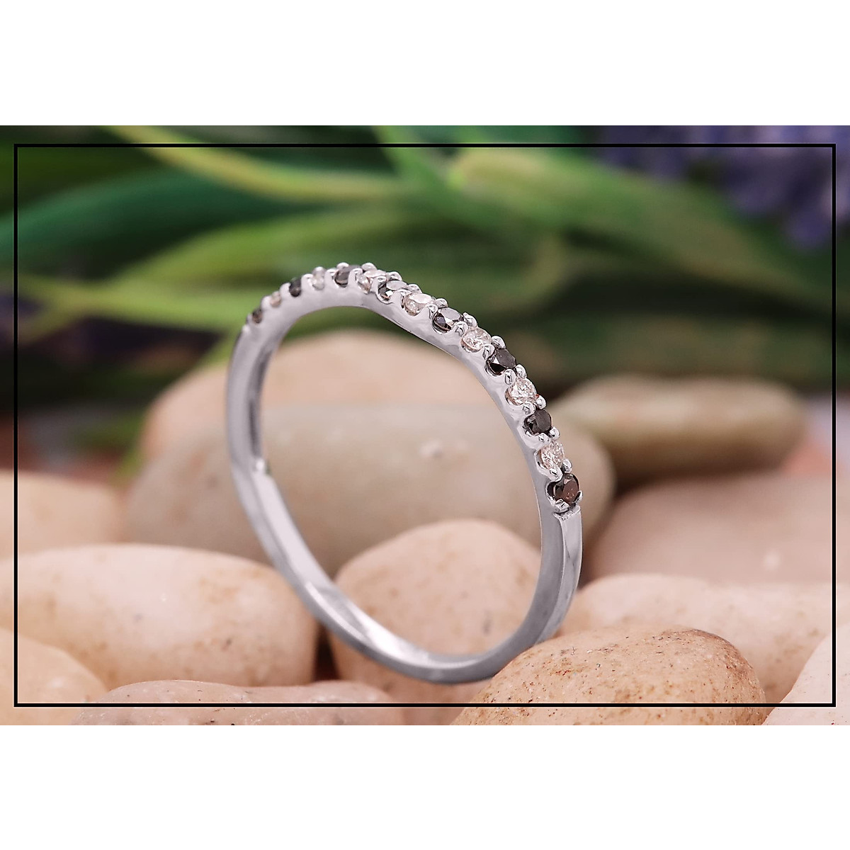 Dazzlingrock Collection Round Black Diamond & White Diamond Anniversary Band for Women (0.25 ctw) in 10K White Gold, Size 7