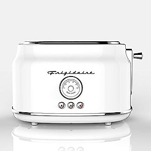 Frigidaire ETO102-WHITE, 2 Slice Toaster, Retro Style, Wide Slot for Bread, English Muffins, Croissants, and Bagels, 5 Adjustable Toast Settings, Cancel and Defrost, 900w, White