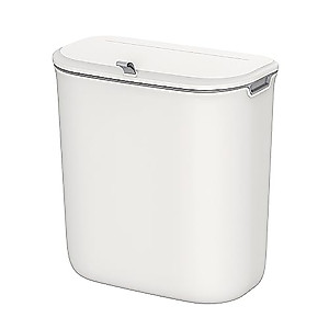 SONGMICS Hanging Trash Can, 2.4-Gallon Kitchen Trash Can with Lid for Food Waste, Wall Mounted Trash Can, Hanging or Sticking on Cupboard Door, for Kitchen Cabinet, Under Sink, White ULTB820W9