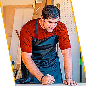 Lchkrep Waterproof Rubber Vinyl Apron Adjustable -43"x29" - Stay Dry - Ultra Lightweight Industrial Long Aprons for Dishwashing Work Butcher Cleaning Fish (BLACK-1 PACK)