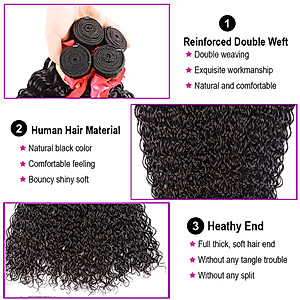10A Water Wave Bundles with Closure (16 18 20 +14) Wet and Wavy Brazilian Virgin Human Hair 3 Bundles with 4x4 Lace Closure with Baby Hair Free Part 1B# Curly Wave Human Hair Extensions