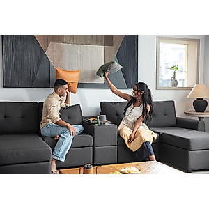 LINSY HOME Rubik III Modular Sectional Sofa, 4 Seats 2 Ottomans and 1 Console Table, Convertible U Shaped Couch with Deep Seat and Storage, 4 Seat Sofa with Chaise for Living Room, Dark Grey