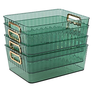 Vcansay Clear Plastic Pantry Organizer Bins, Small Plastic Storage Baskets, Green, 4-Pack