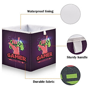 QUGRL Video Games Controller Storage Bins Organizer Joystick Foldable Clothes Storage Basket Box for Shelves Closet Cabinet Office Dorm Bedroom 15.75 x 10.63 x 6.96 in