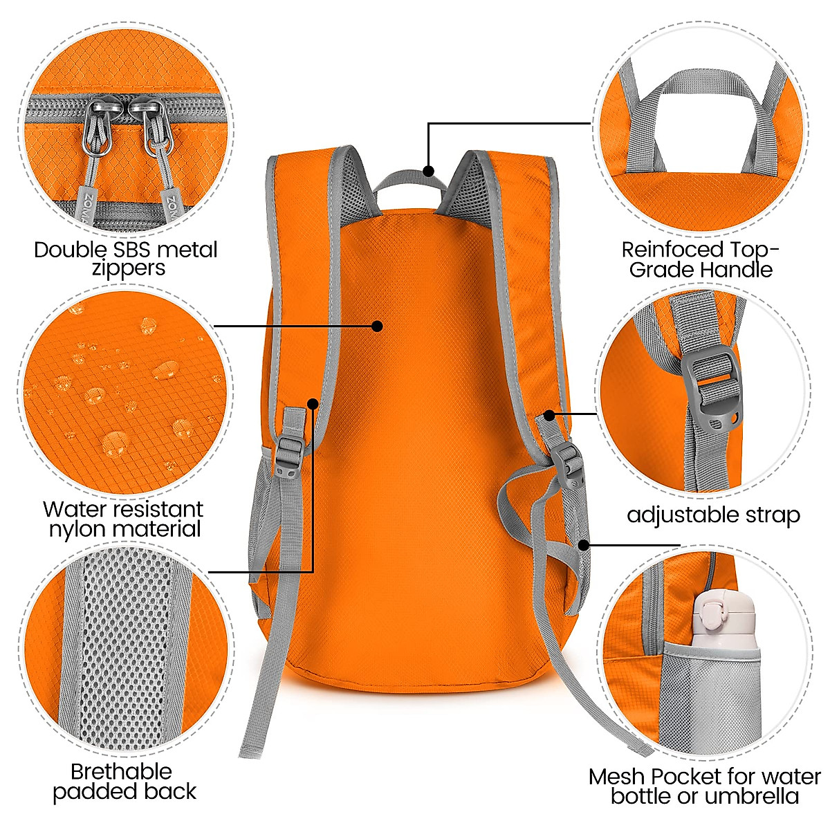 ZOMAKE Lightweight Packable Backpack 28L - Foldable Backpack Water-Resistant Collapsible Backpack Light Daypack for Hiking(Orange)