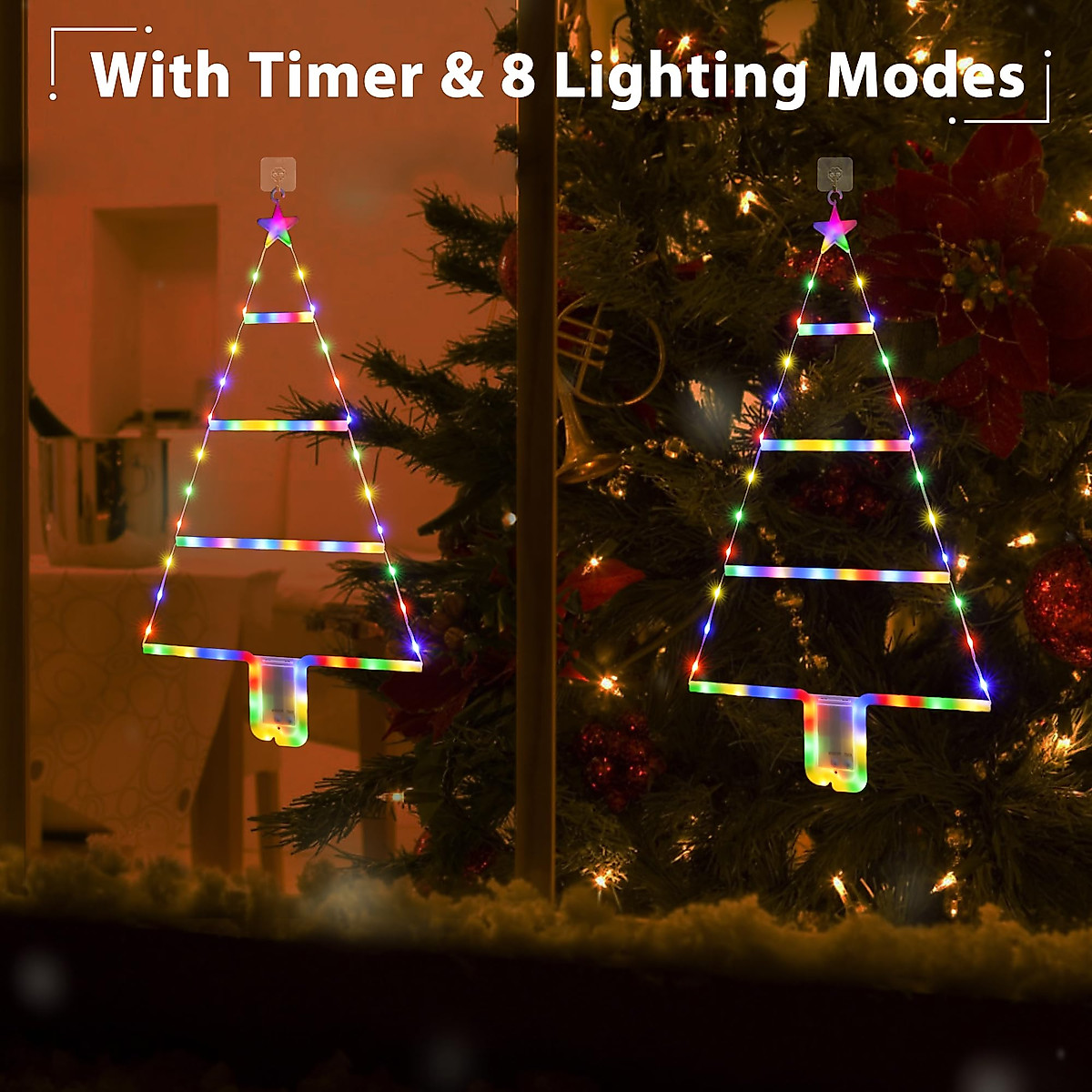LYHOPE Christmas Decorations Lights, LED Christmas Ladder Light 2ft, 8 Modes & Timer Battery Christmas Lights, Xmas LED Ladder Tree Light for Window Wall Home Garden Outdoor Indoor Decor (Multicolor)