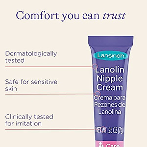 Lansinoh Lanolin Nipple Cream, Safe for Baby and Mom, Breastfeeding Essentials, 3 Mini Tubes, Each 0.25 Ounces