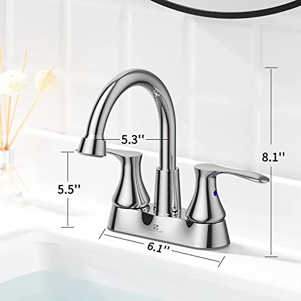 HOMELODY Centerset Bathroom Faucet 4 Inch, 2 Handles Bathroom Sink Faucet,360° Swivel Spout Lavatory Faucet with Pop Up Drain,Chrome