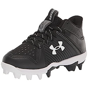 Under Armour Baby Boys Leadoff Mid Junior Rubber Molded Cleat Baseball Shoe, (001) Black/Black/White, 11 Little Kid US