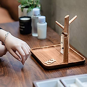 Kelendle Solid Wood Key Hook Key Hanging Shelf Creative Branch-Like Key Rack with Storage Tray for Entrance Desktop Office Rectangle