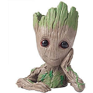 ZUSONUD Baby Groot Pen Pot Tree Man Pens Holder or Flower Pot with Drainage Hole Perfect for a Tiny Succulents Plants 6" (Grayish Brown)
