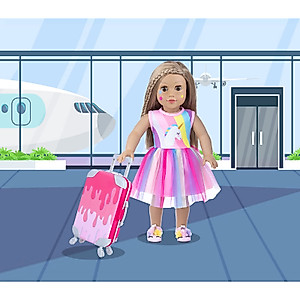 21pcs 18 Inch Doll Clothes and Accessories for Doll School Play Set Includes Suitcase, Clothes, Sticker, Class Schedule Card, Comb, Mirror, Eraser, Calculator, Nail File Buffer, Pencil, Ruler