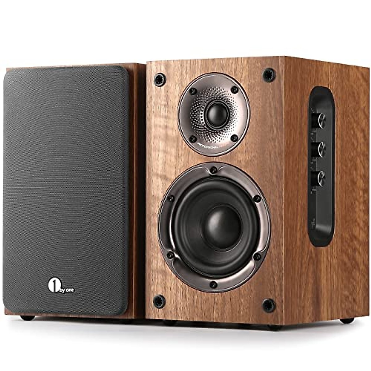 1 BY ONE Bluetooth Bookshelf Speakers, Powered Speakers with 2-Way Active Crossover, 60 Watts RMS, 100 Watts Peak Power, Active Bookshelf Speakers with Bluetooth/RCA x 2/Coaxial/Optical
