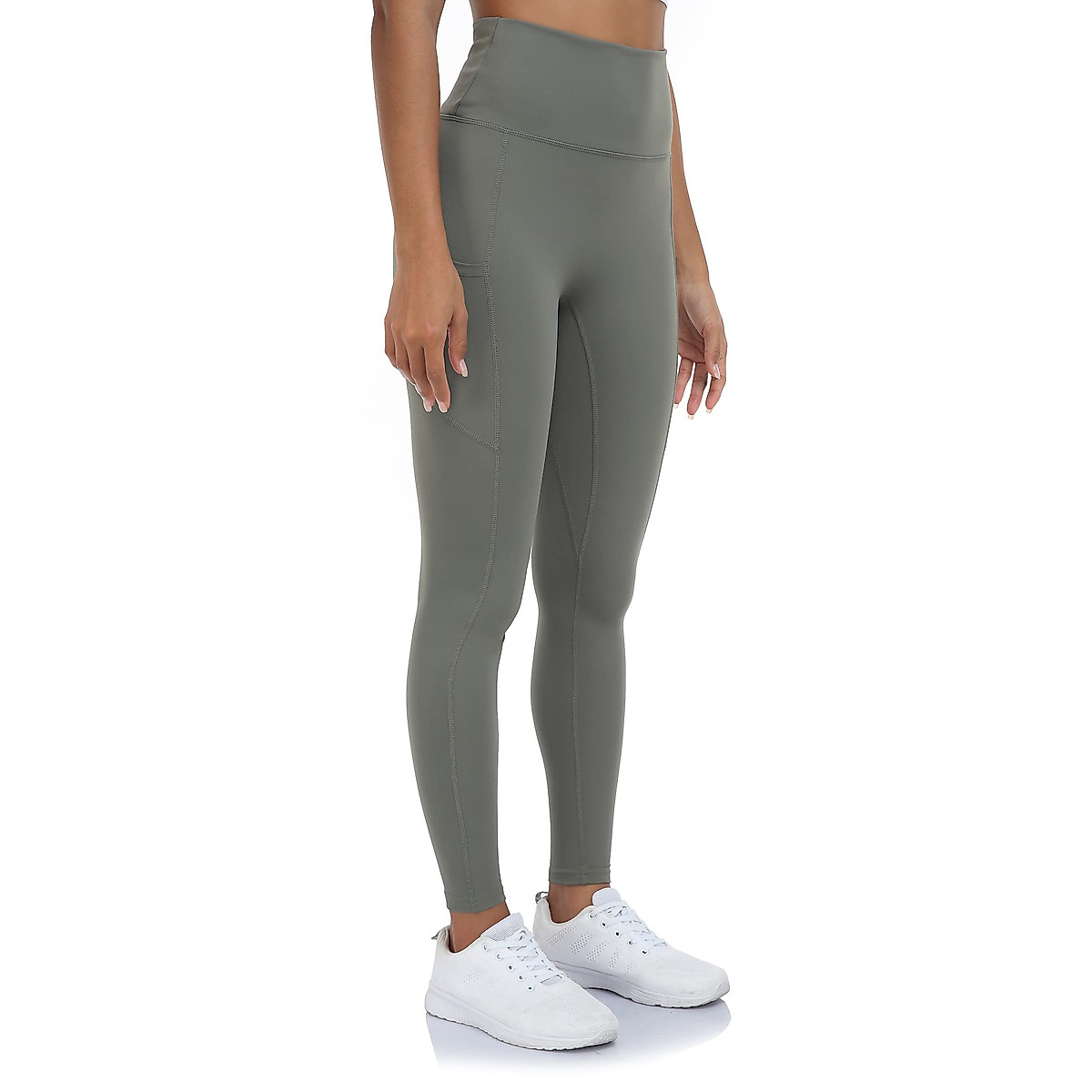 HERRLA High Waist Leggings for Women with Pocket,Crossover Gym Workout Yoga Pants Lounge Legging (Army Green,L)