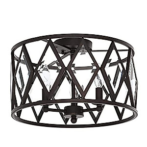 Evolution Lighting 20364-001 3-Light 15 in. Bronze Prismatic Glass Flushmount
