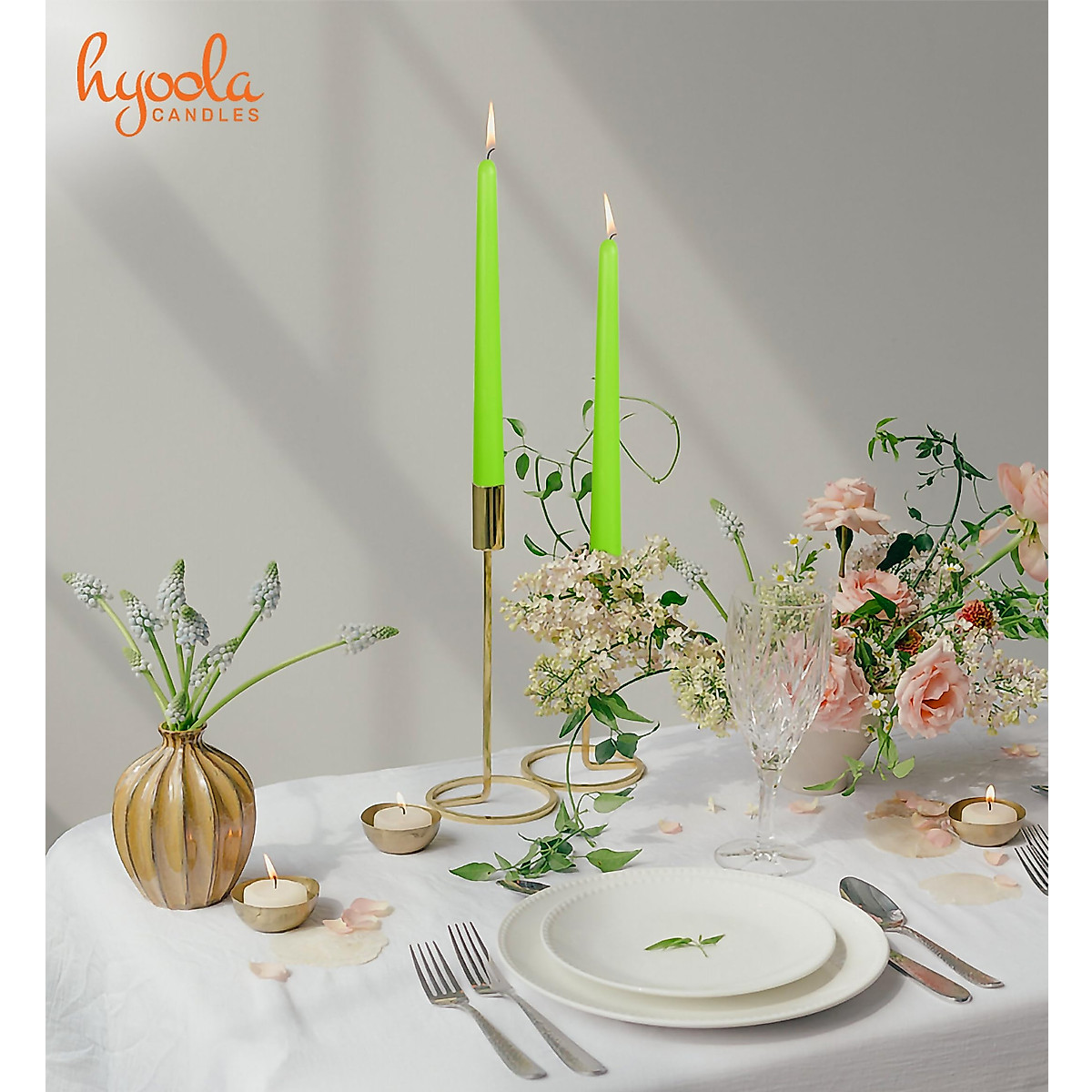 12 Pack Tall Taper Candles - 10 Inch Lime Dripless, Unscented Dinner Candle - Paraffin Wax with Cotton Wicks - 8 Hour Burn Time