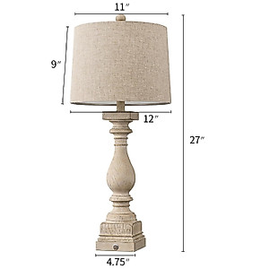 BOBOMOMO 27" Farmhouse 3-Way Dimmable Touch Control Table Lamp Set of 2 with USB A &USB C Charging Ports for Bedroom Living Room Vintage Rustic Traditional Nightstand Bedside Lamps (2 Bulbs Included)