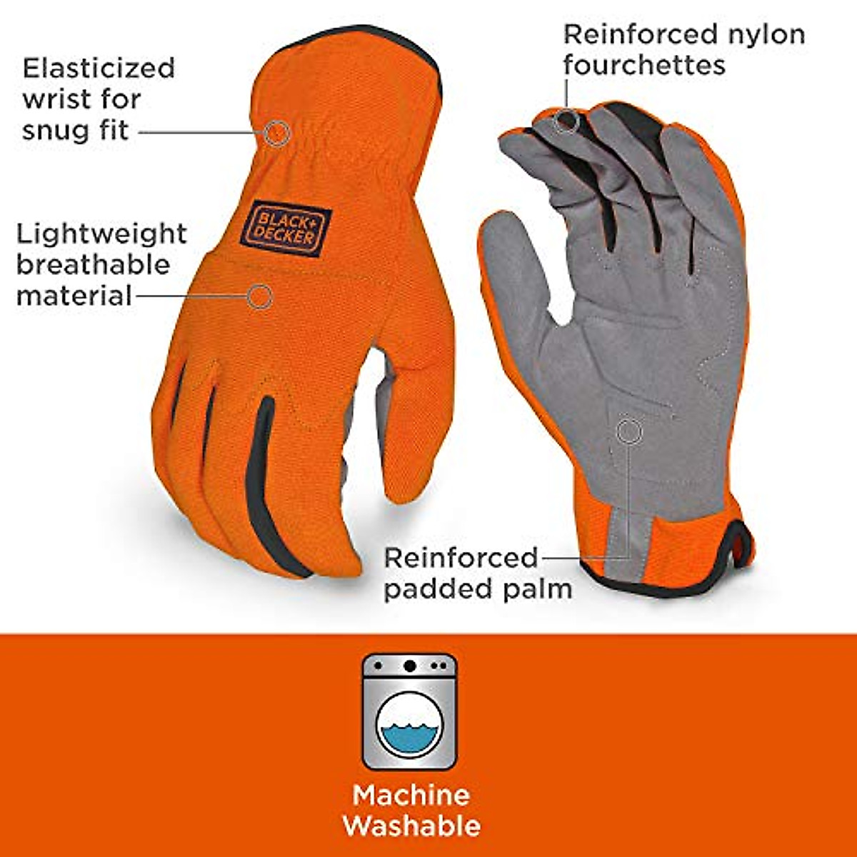 BLACK+DECKER Hedge Trimmer with Easy-Fit All Purpose Glove (BEHT100 & BD505L)