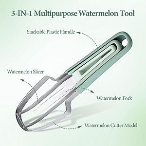 3-in-1 Watermelon Cutter Slicer Tool, 2024 New Stainless Steel Watermelon Popsicle Cutter Slicer Tool, Multi Watermelon Slicer Melon Cutter for Camping Kitchen Gadgets (Green)